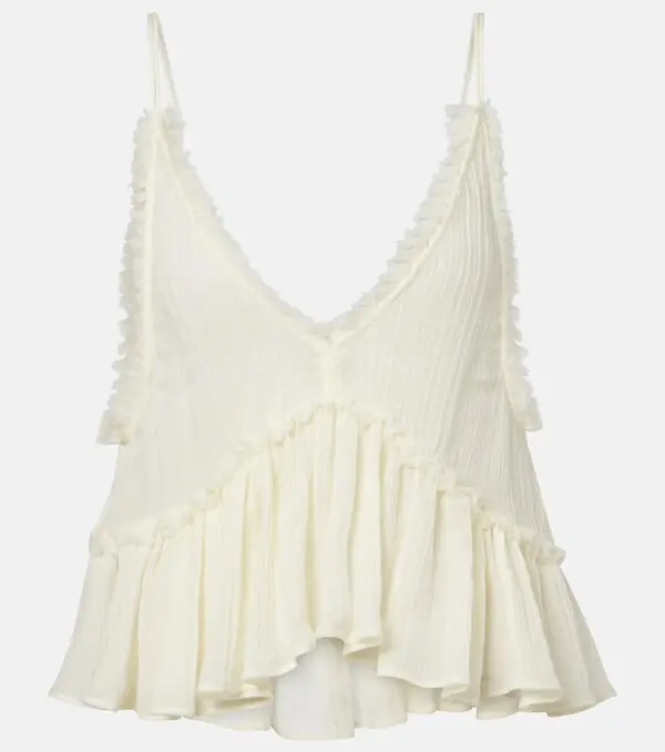 Attico Ruffled Cotton Camisole Top - White