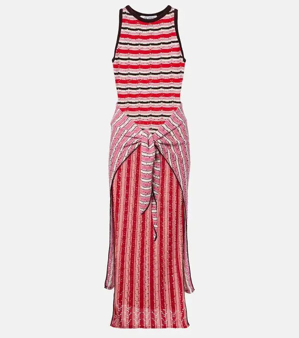 Attico Striped Crochet Cotton Midi Dress - Multicoloured