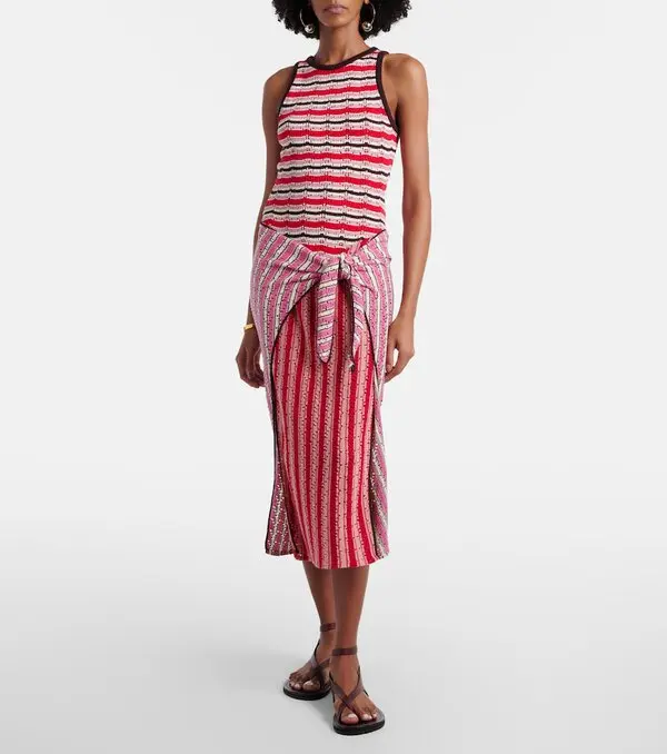 Attico Striped Crochet Cotton Midi Dress