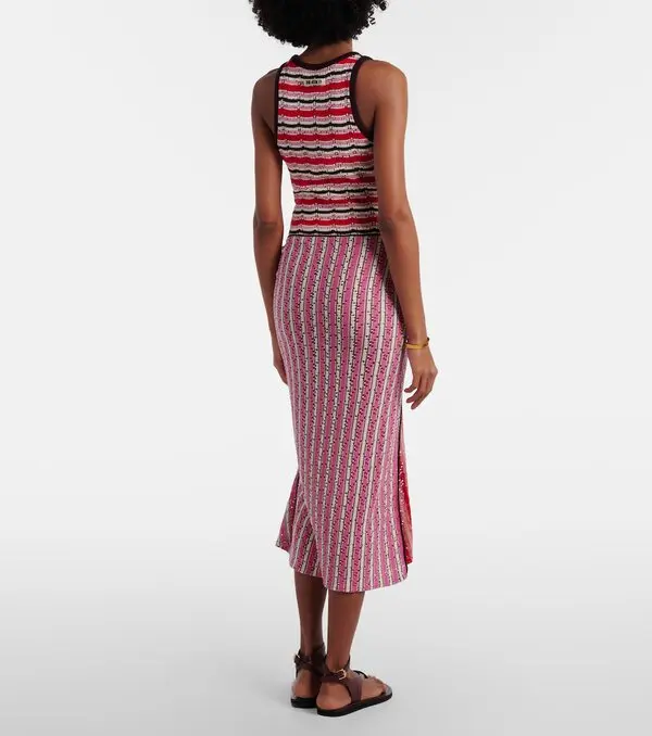 Attico Striped Crochet Cotton Midi Dress