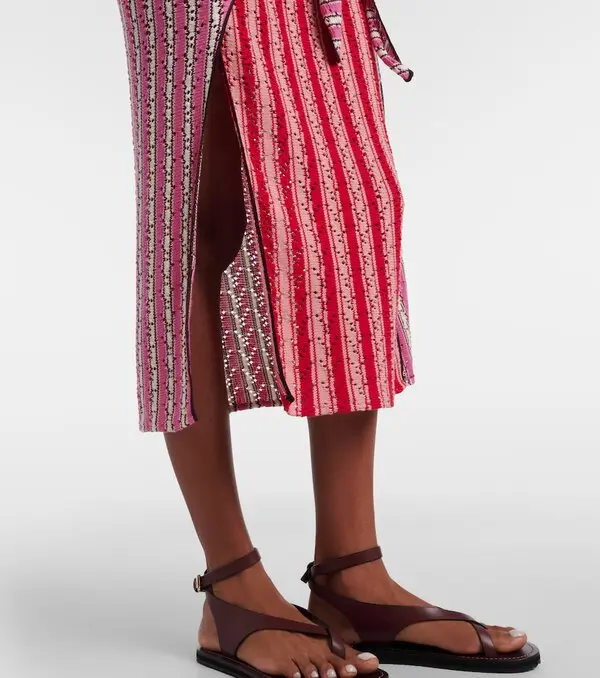 Attico Striped Crochet Cotton Midi Dress