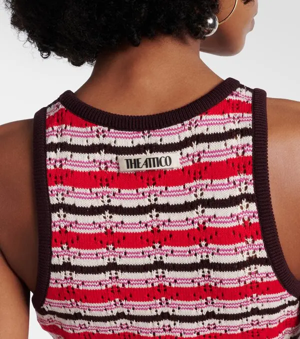 Attico Striped Crochet Cotton Midi Dress