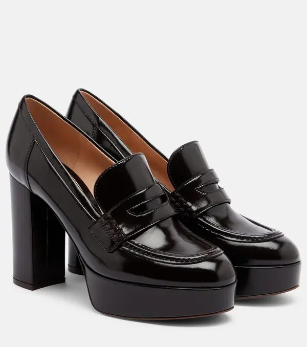 GIANVITO ROSSI Patent Leather Loafer Pumps - Brown