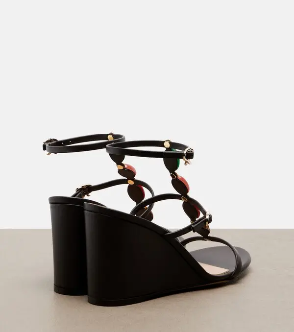 GIANVITO ROSSI Embellished Leather Wedge Sandals