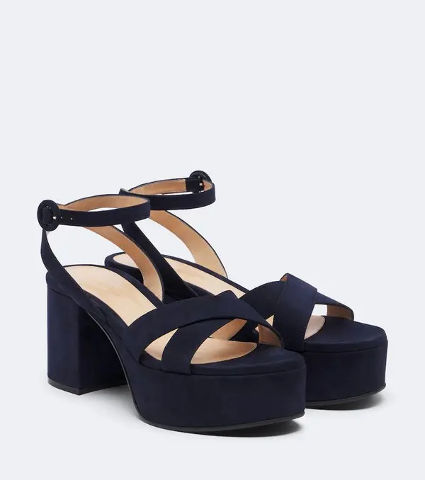 GIANVITO ROSSI Suede Platform Heeled Sandals - Blue