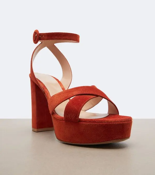 GIANVITO ROSSI Sabrina Suede Platform Sandals - Orange