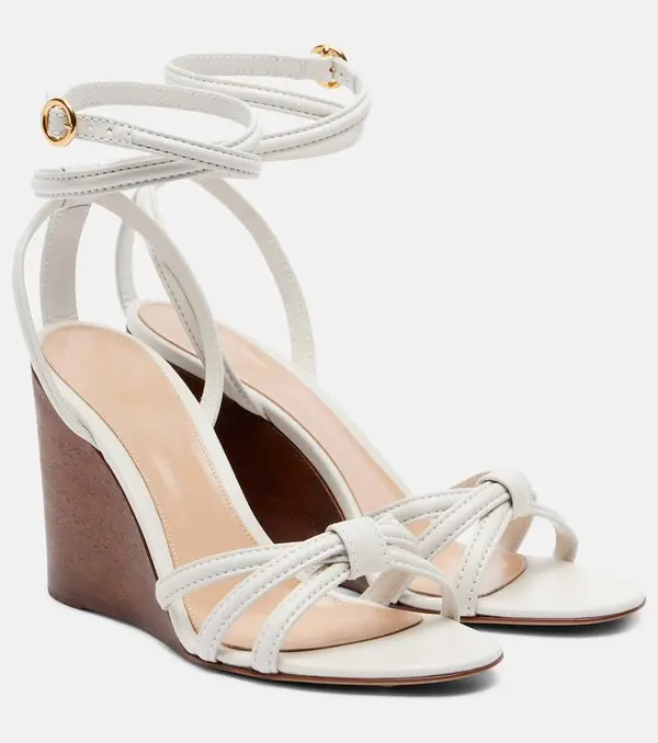 GIANVITO ROSSI Leather Wedge Sandals - White