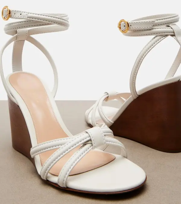 GIANVITO ROSSI Leather Wedge Sandals - White