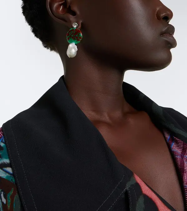 Dries Van Noten Embellished Drop Earrings - Green