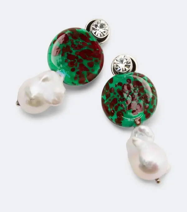 Dries Van Noten Embellished Drop Earrings - Green