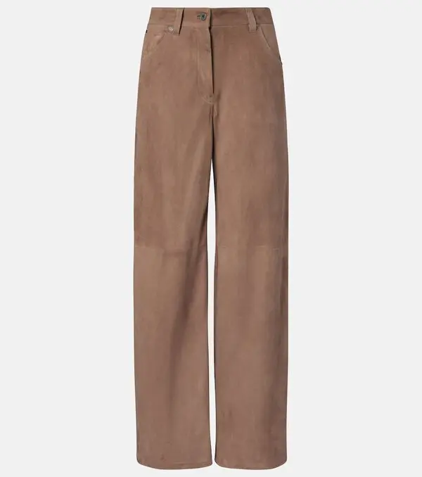 Brunello Cucinelli Suede Wide-leg Pants - Beige