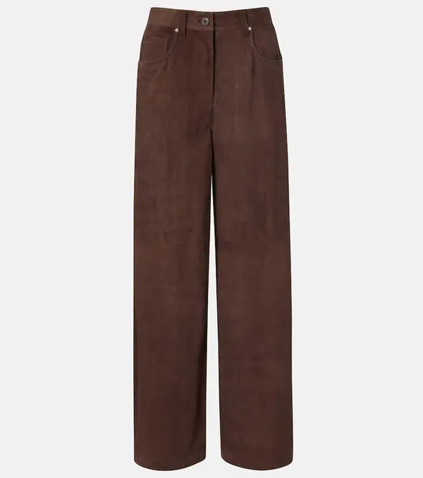 Brunello Cucinelli Suede Wide-leg Pants - Brown