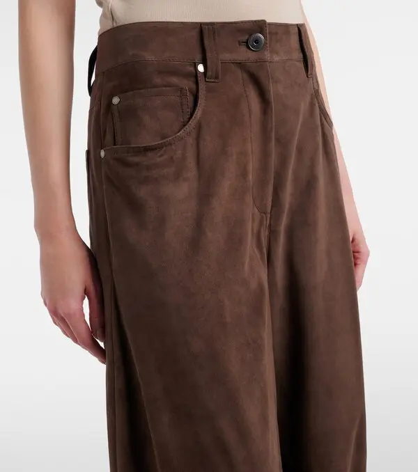 Brunello Cucinelli Suede Wide-leg Trousers - Brown