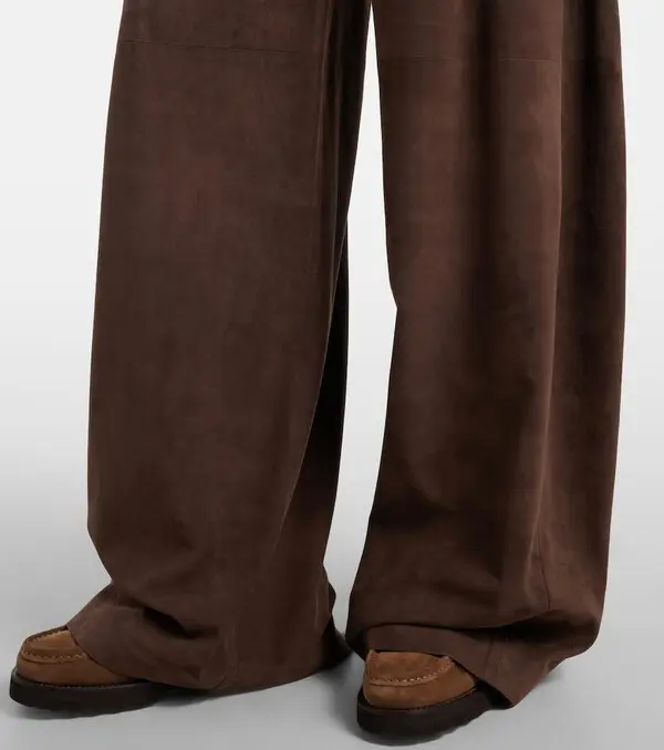 Brunello Cucinelli Suede Wide-leg Trousers - Brown