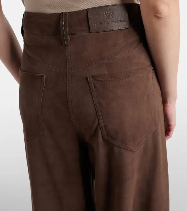 Brunello Cucinelli Suede Wide-leg Trousers - Brown