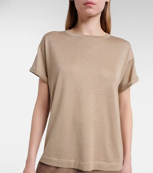 Brunello Cucinelli Lurex® Cashmere And Silk-blend T-shirt - Brown