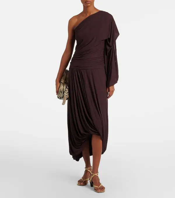 Proenza Schouler Gabri Draped One-shoulder Midi Dress - Brown