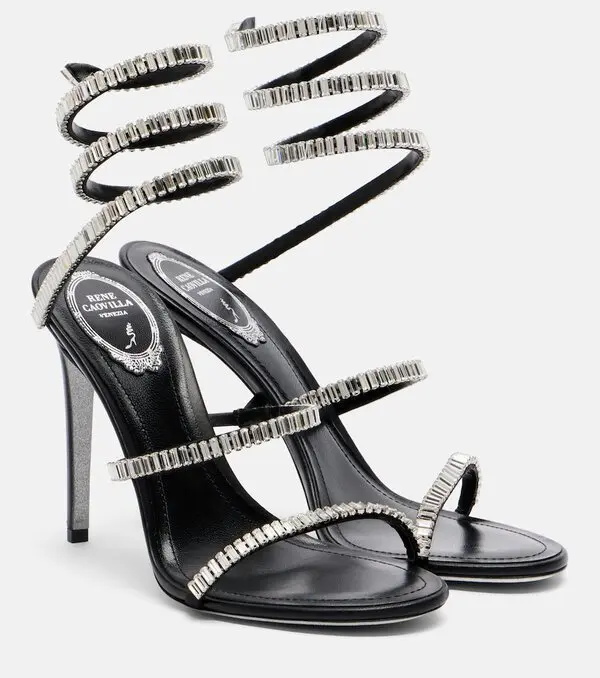 Rene Caovilla Cleo Spark Embellished Leather Sandals - Silver