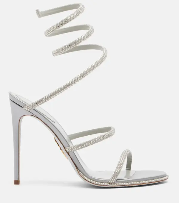 Rene Caovilla Cleo Embellished Satin Sandals - Silver