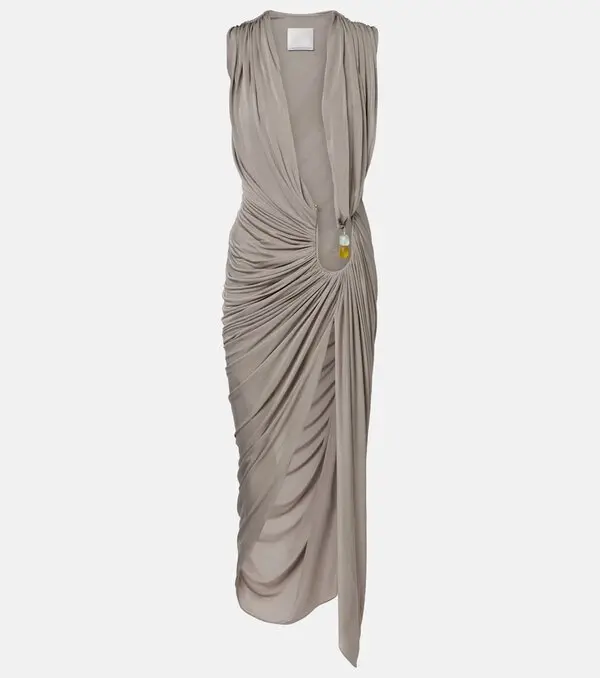 Christopher Esber Ripple Embellished Draped Jersey Gown - Grey