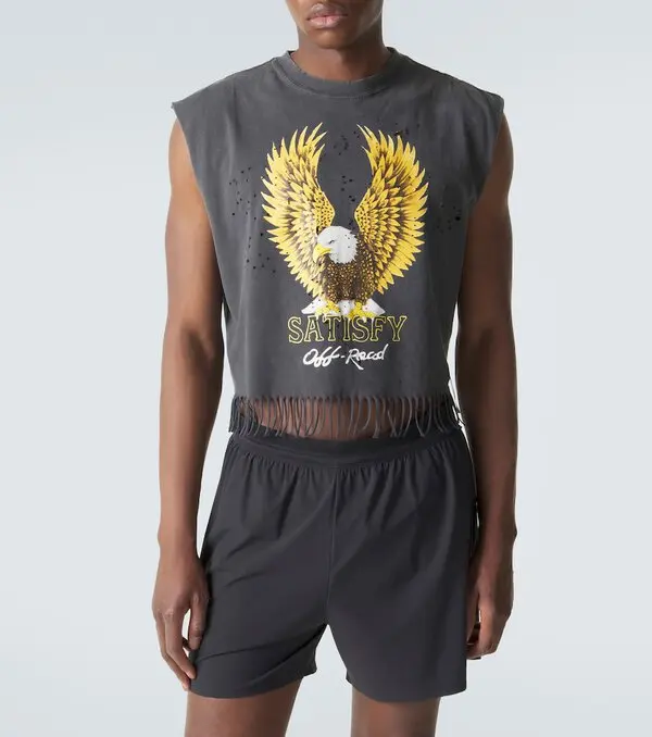 Satisfy Mothtech Cropped Cotton Jersey Tank Top With Fringed Hem