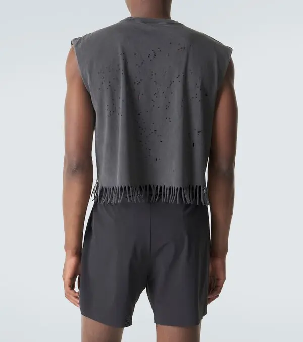 Satisfy Mothtech Cropped Cotton Jersey Tank Top With Fringed Hem