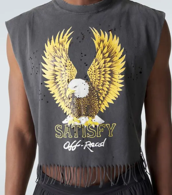 Satisfy Mothtech Cropped Cotton Jersey Tank Top With Fringed Hem