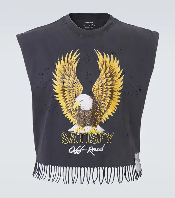 Satisfy Mothtech™ Cropped Cotton Jersey Tank Top With Fringe Detail - Grey