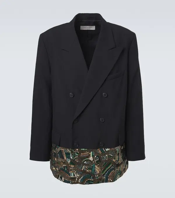 Dries Van Noten Embellished Double-breasted Wool Blazer - Black