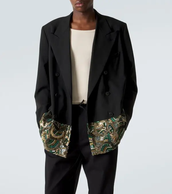 Dries Van Noten Embellished Double-breasted Wool Blazer