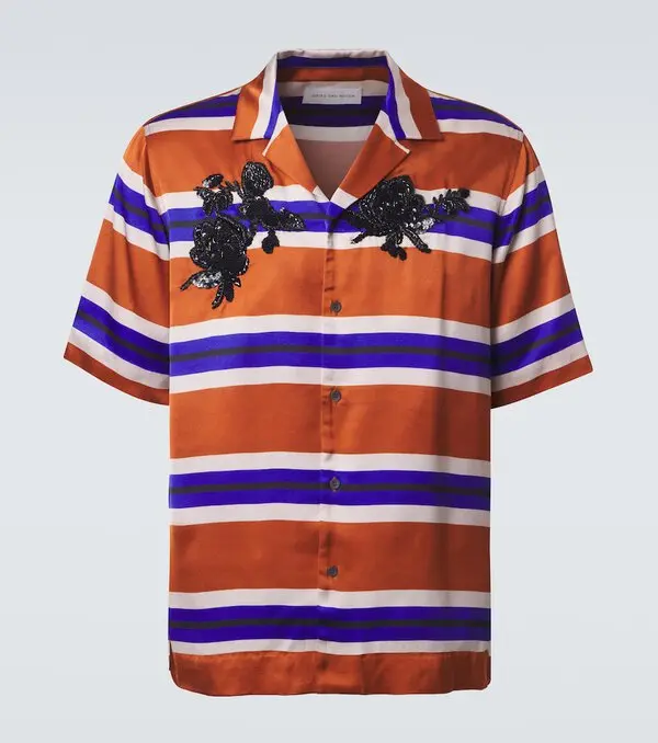Dries Van Noten Embellished Striped Satin Shirt