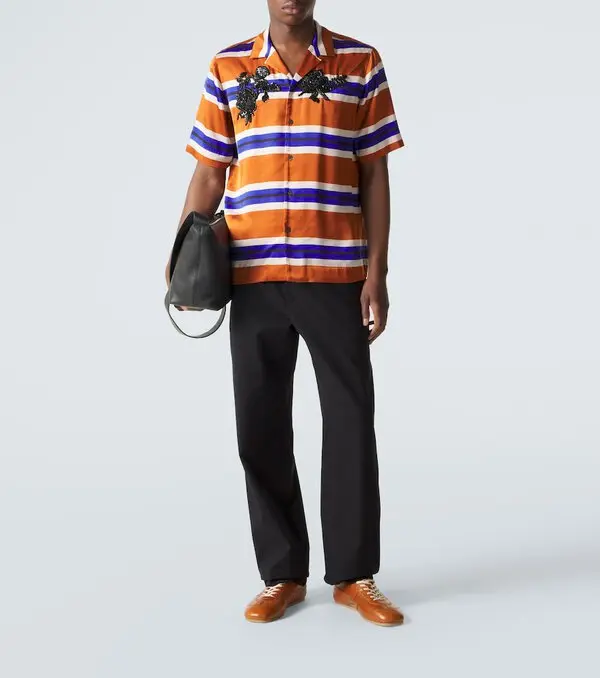 Dries Van Noten Embellished Striped Satin Shirt