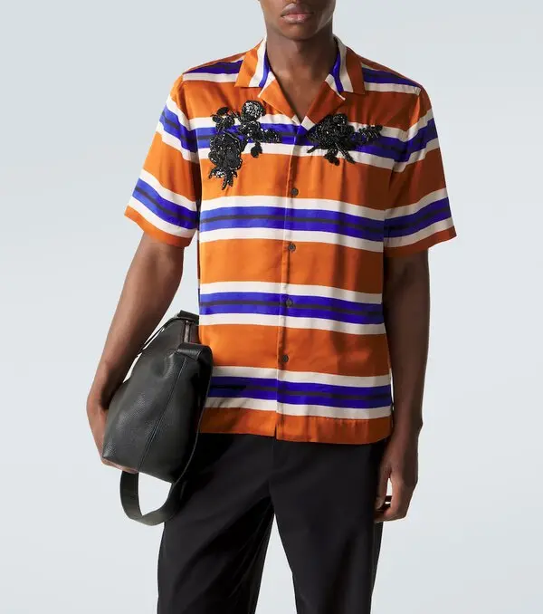 Dries Van Noten Embellished Striped Satin Shirt