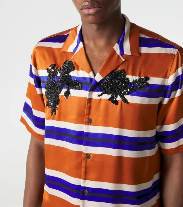 Dries Van Noten Embellished Striped Satin Shirt