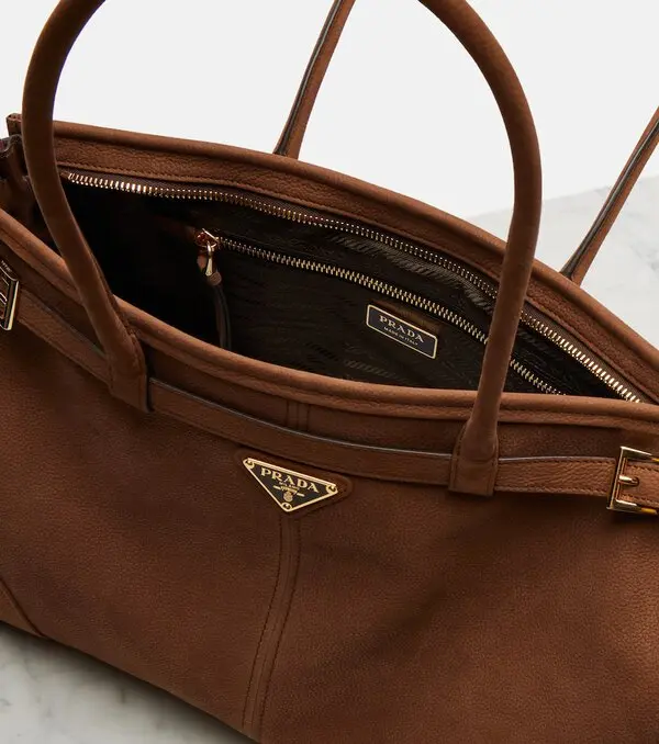 Prada Large Leather Shoulder Bag - Brown