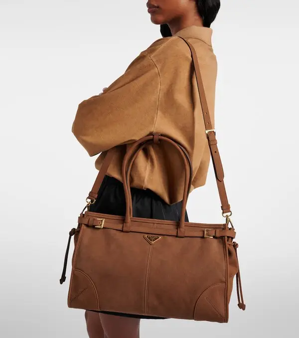 Prada Large Leather Shoulder Bag - Brown