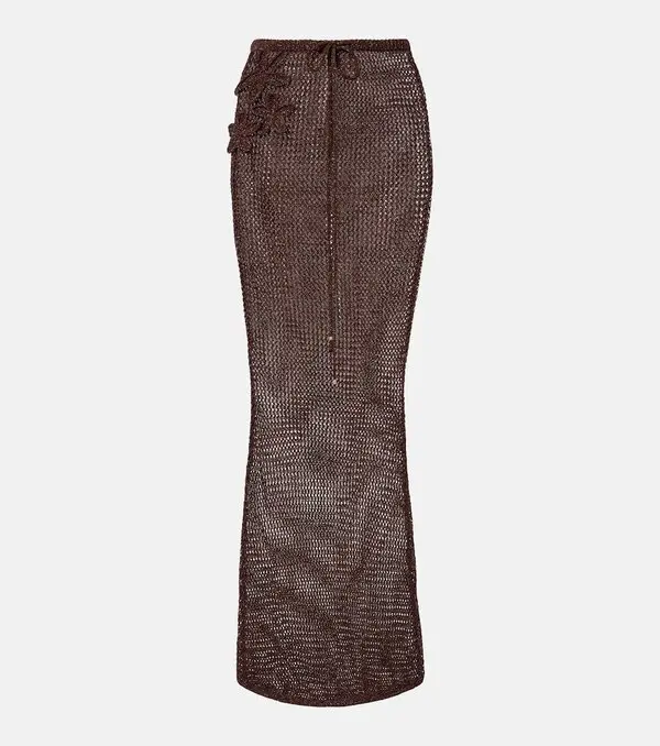 BANANHOT Cori Open-knit Lame Maxi Skirt - Brown