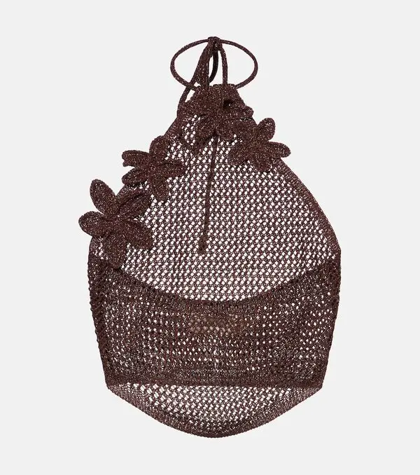 BANANHOT Open-knit Halterneck Crop Top - Brown