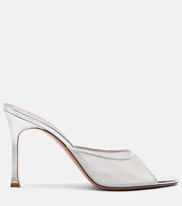 Amina Muaddi Alexa Leather-trimmed Mesh Mules