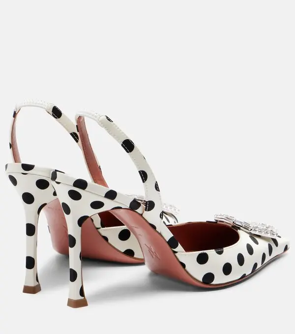 Amina Muaddi Camelia Polka-dot Satin Slingback Pumps