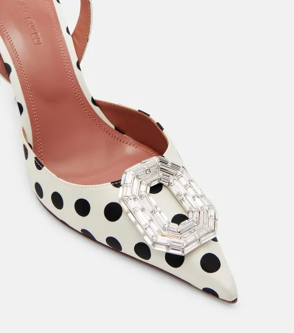 Amina Muaddi Camelia Polka-dot Satin Slingback Pumps