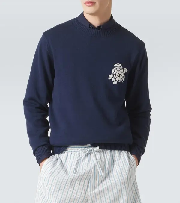 Vilebrequin Jacquard Cotton And Cashmere Sweater - Blue