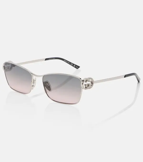 Gucci Interlocking G Crystal-embellished Rectangular Sunglasses