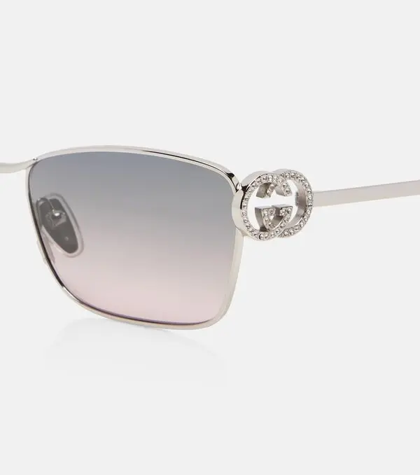 Gucci Interlocking G Crystal-embellished Rectangular Sunglasses
