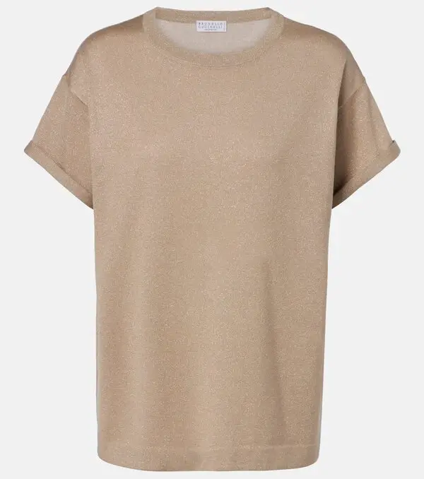 Brunello Cucinelli Lurex® Cashmere And Silk-blend T-shirt - Brown