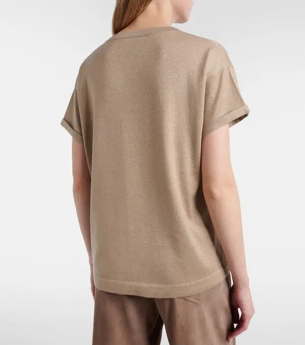 Brunello Cucinelli Lurex® Cashmere And Silk-blend T-shirt - Brown