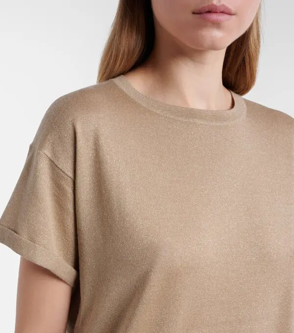 Brunello Cucinelli Lurex® Cashmere And Silk-blend T-shirt - Brown
