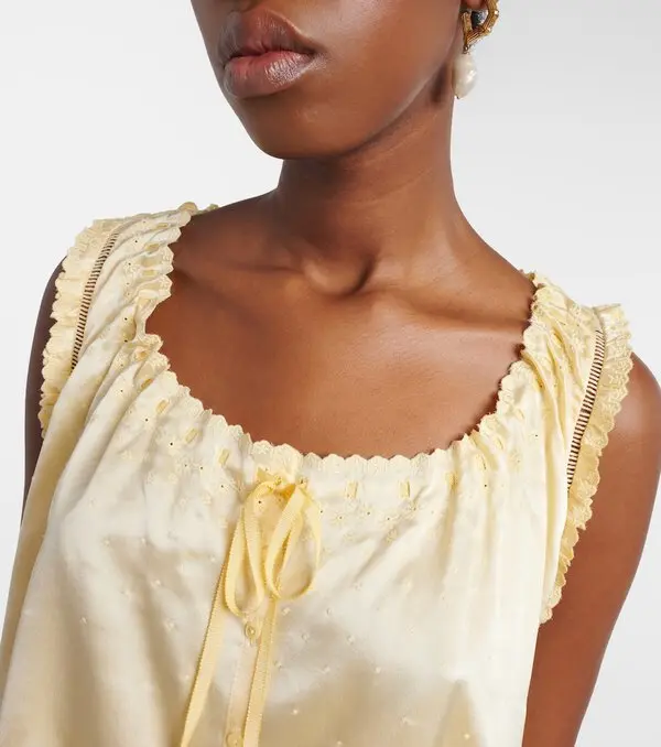 DÔEN Toulouse Lace-trimmed Embroidered Silk Top