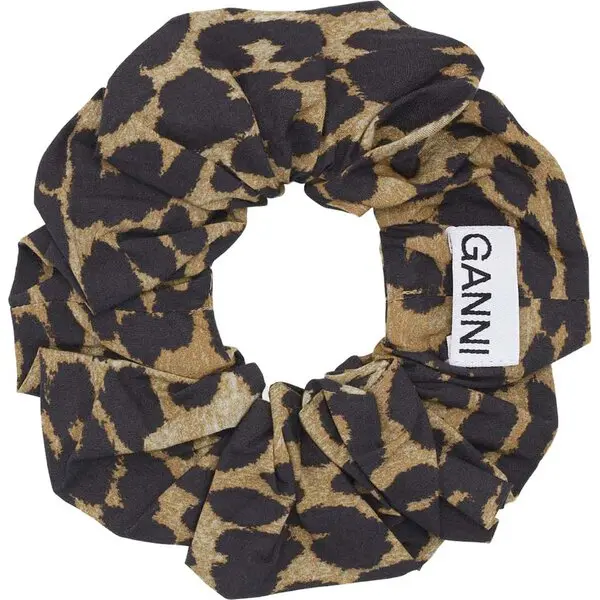 GANNI Print Cotton Scrunchie - Leopard