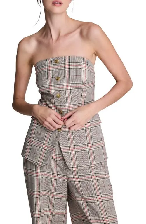 KENNETH COLE Plaid Strapless Vest - Oyster Multi